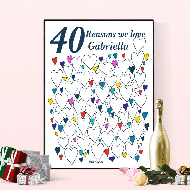 40 redenen waarom we van je houden - 40e Birthday Poster | Zazzle.nl