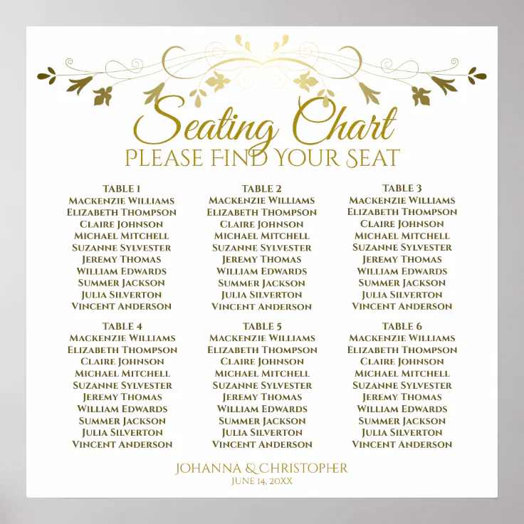 6 Tabel Eenvoudige legant Gold Wedding Seating Cha Poster | Zazzle.nl