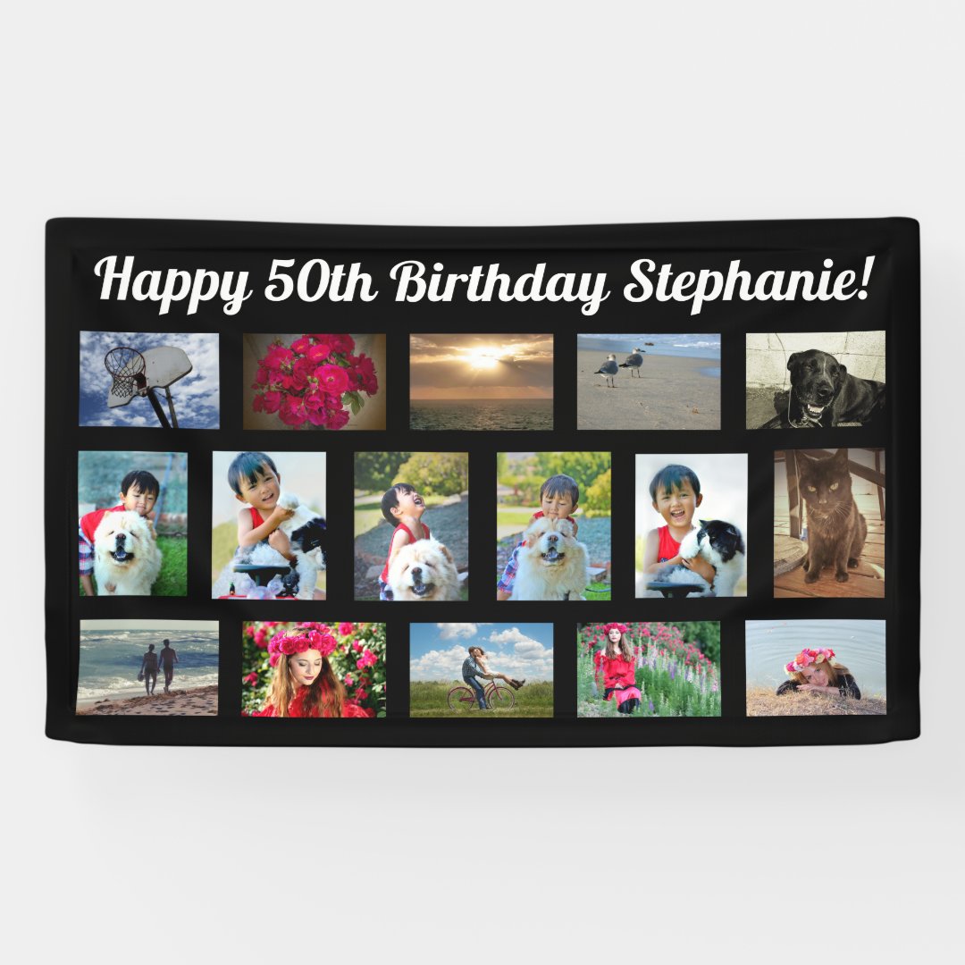 Aangepast 16 Foto Collage Birthday Party Spandoek | Zazzle.nl