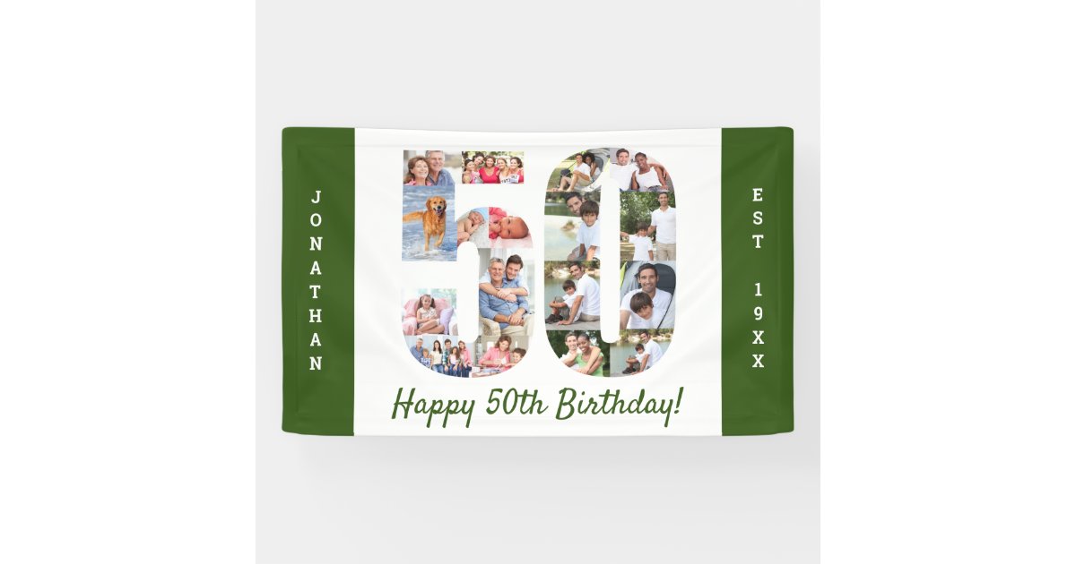 Aangepaste 50e verjaardag Foto-collage Spandoek | Zazzle.nl