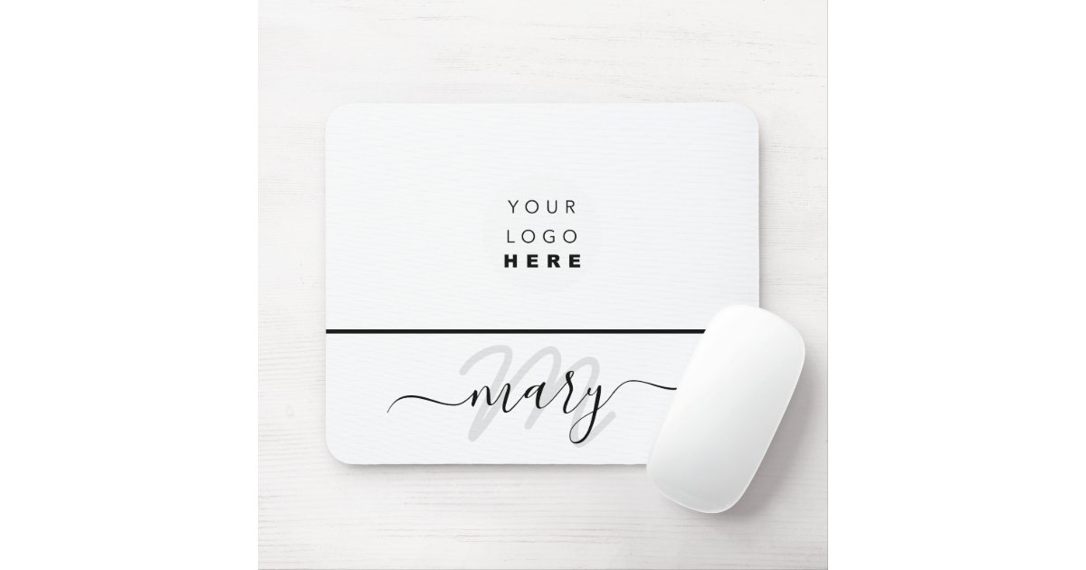 Aangepaste Logo naam Monogram Minimale zwart-wit Muismat | Zazzle.nl