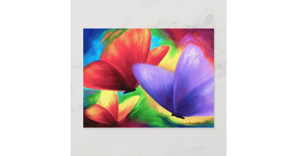 Abstracte Paarse rode gele vlinder moderne kunst Briefkaart | Zazzle.nl