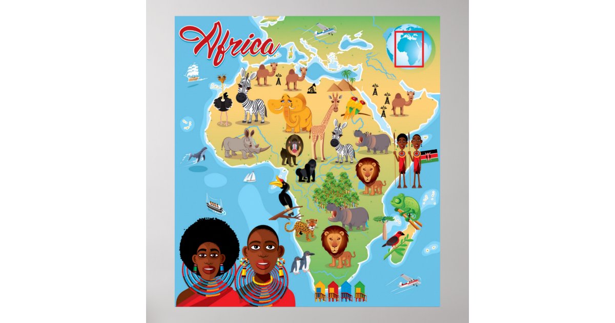 Afrika Cartoon Map Poster | Zazzle.nl