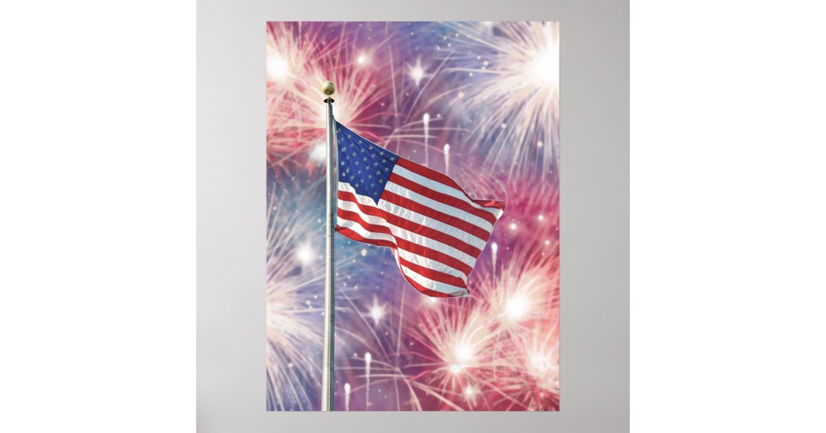 Alan Giana "Flag and Fireworks"-Poster Poster | Zazzle.nl