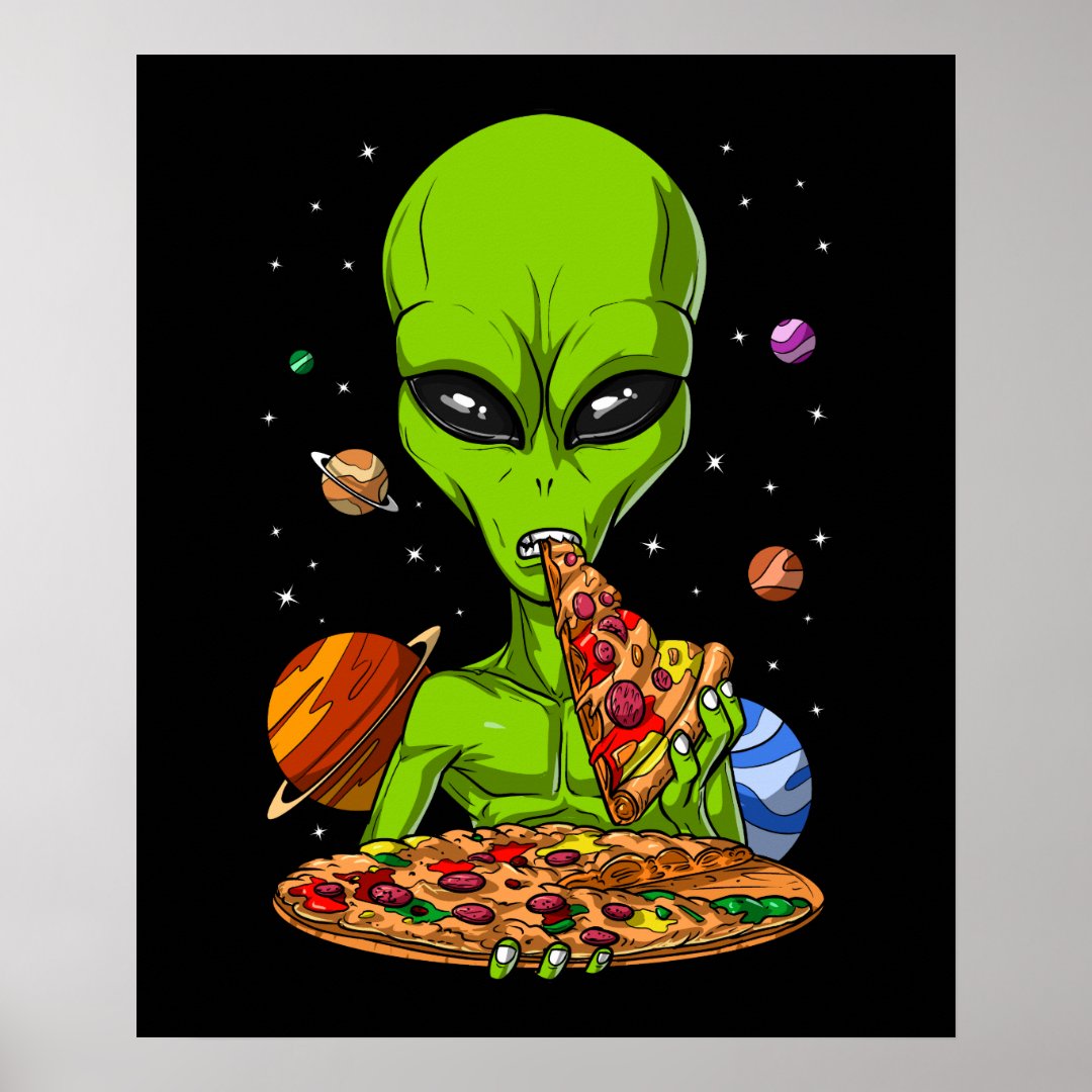Alien Eating Space Pizza Poster | Zazzle.nl