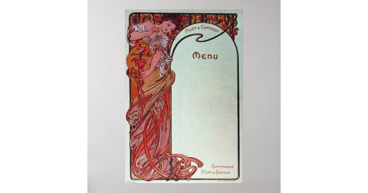 Alphonse Mucha Menu Poster | Zazzle.nl