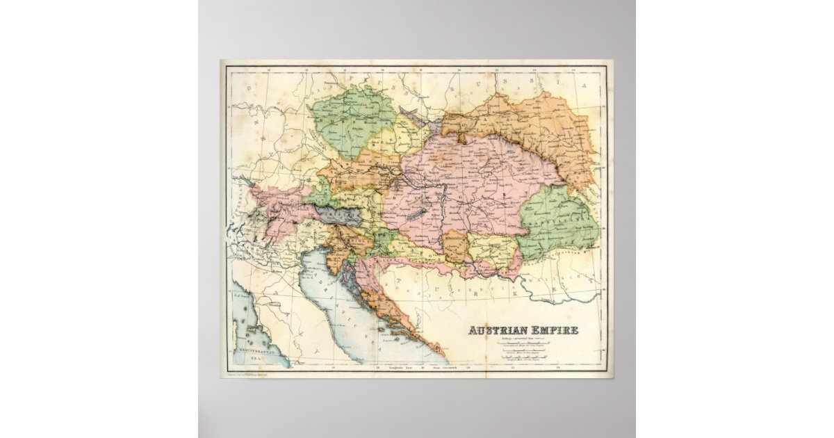 Antiek kaart van het Oostenrijkse Rijk Poster | Zazzle.nl