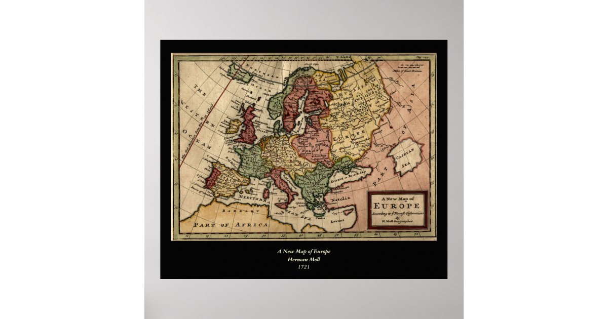 Antiquarian 1721 Map of Europe by Herman Moll Poster | Zazzle.nl