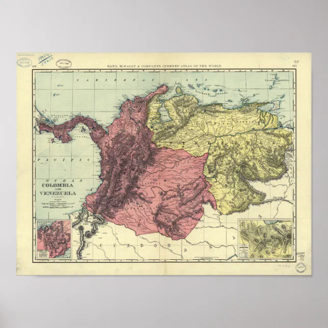 Antique Map of Colombia & Venezuela 1898 Poster | Zazzle.nl