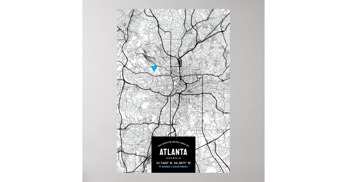 Atlanta City Map + Markeringen uw locatie Poster | Zazzle.nl