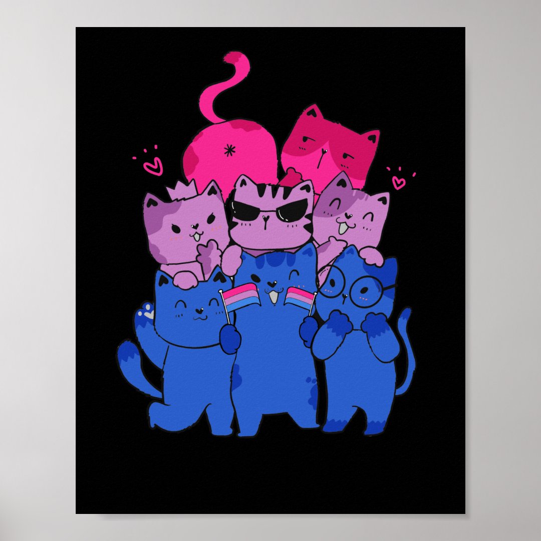 Bi Pride Cat LGBT Bisexual Flag Cute Kawaii Cats Poster | Zazzle.nl