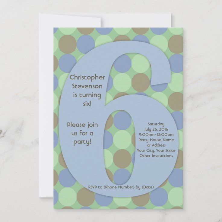 Big Number 6 Boy 6th Birthday Party Kaart | Zazzle.nl