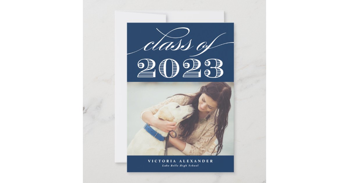 Blue Class of 2023 Classic Typography Afstuderen Kaart | Zazzle.nl