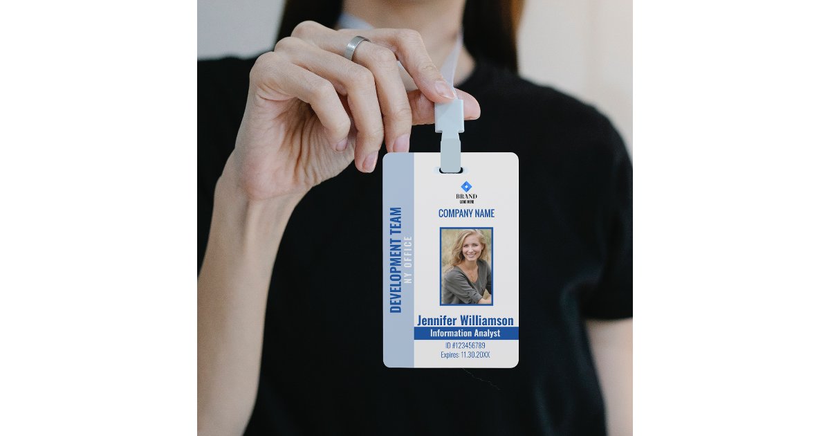 Blue Photo Company Security QR Code Employee ID Badge | Zazzle.nl
