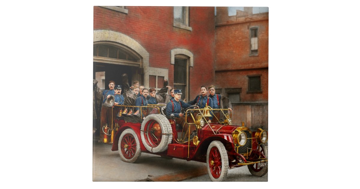 Brandweerwagen - Het vliegend team 1911 Tegeltje | Zazzle.nl