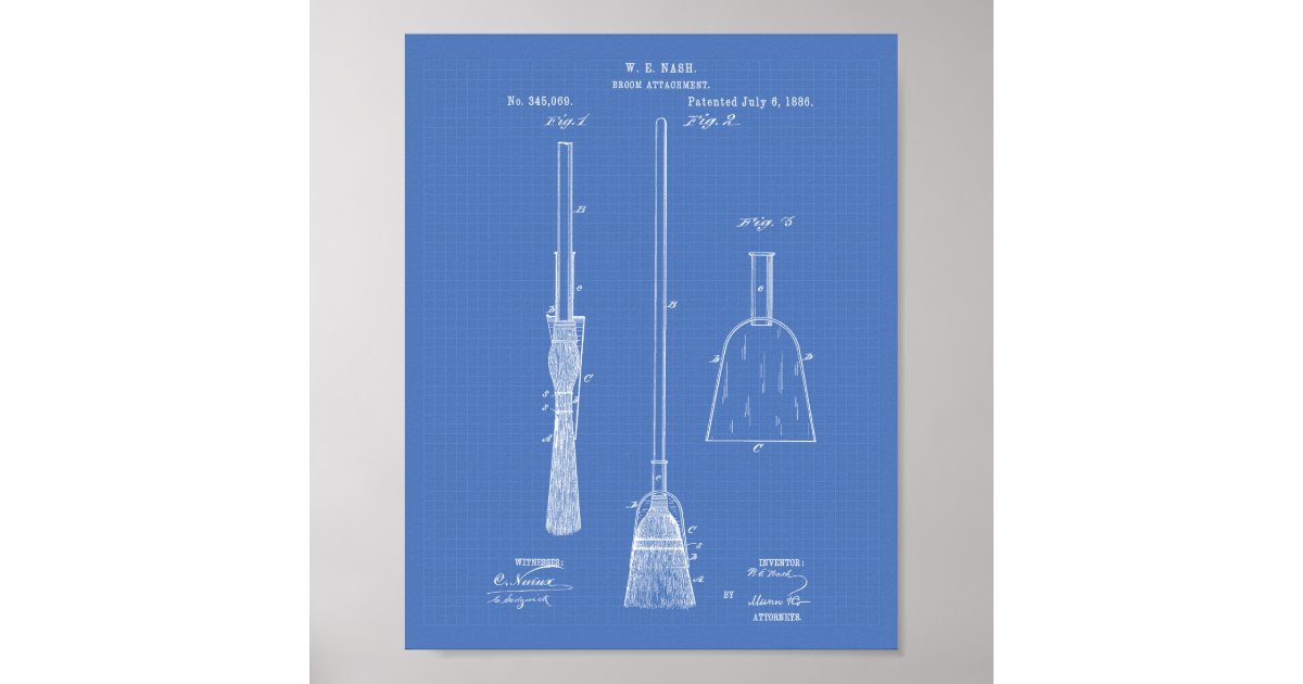 Broom Bijlage 1886 Patent Art Blueprint Poster | Zazzle.nl