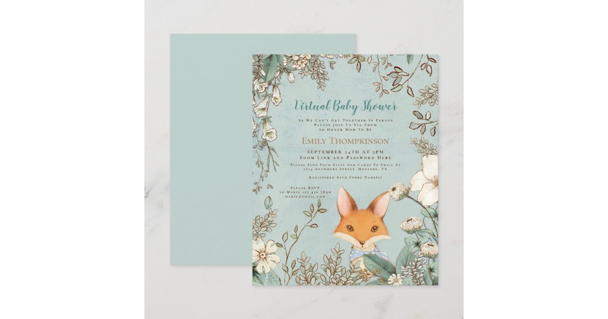 Budget Fox Boy Virtual Baby shower Invitation | Zazzle.nl