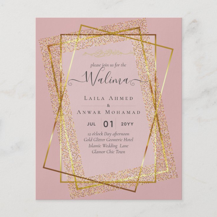 Budget Walima Muslim Wedding Gold Lijst Invite Flyer | Zazzle.nl