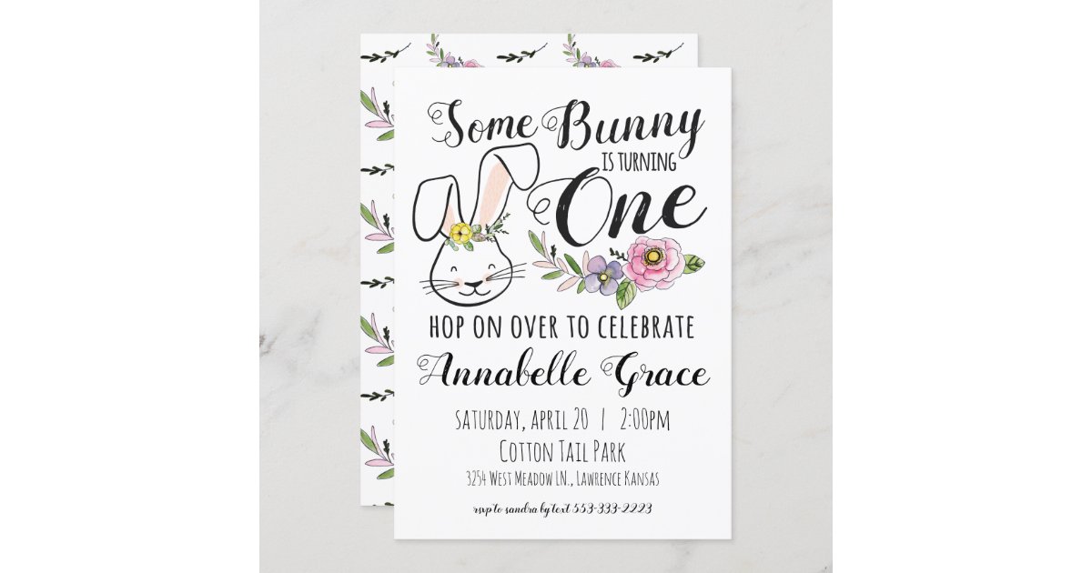 Bunny First Birthday Invitation Kaart | Zazzle.nl
