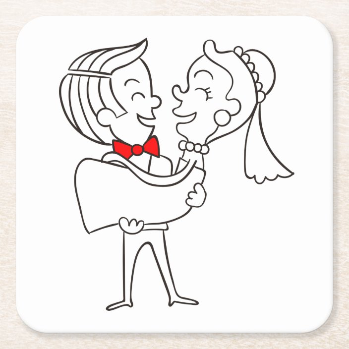 Cartoon Bride & Groom Dansbruilding net getrouwd Kartonnen Onderzetters ...