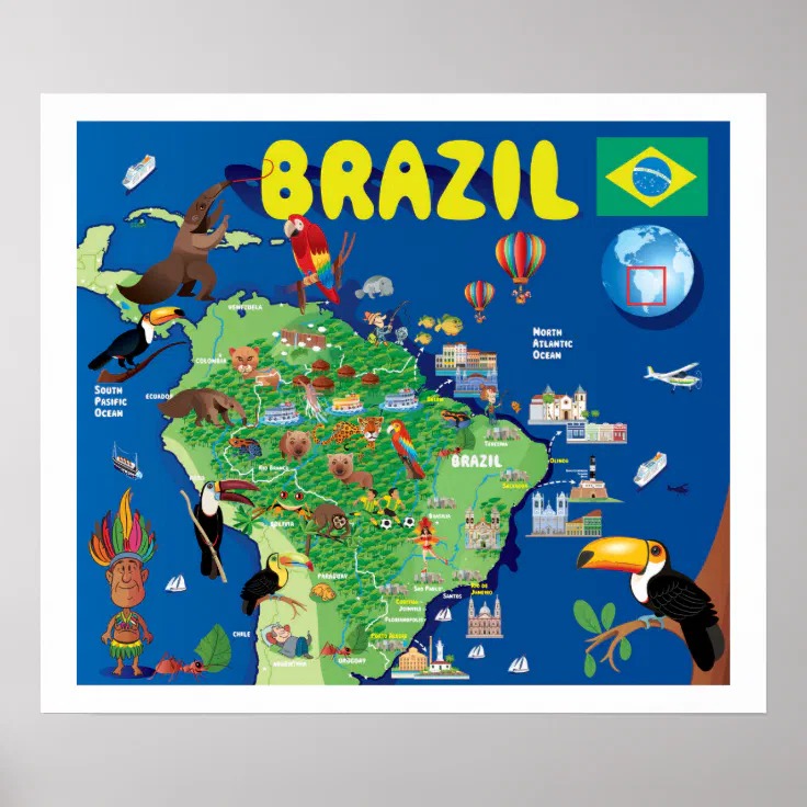 Cartoon Map of Brazilië Poster | Zazzle.nl