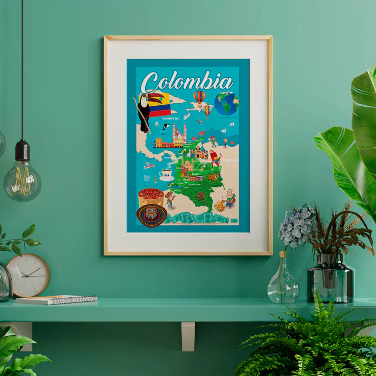 Cartoon Map of Colombia Poster | Zazzle.nl