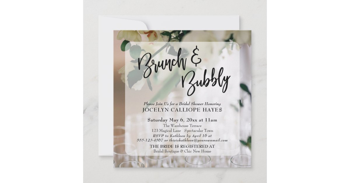 Champagne Photo Brunch & Bubble Handwriting Kaart | Zazzle.nl