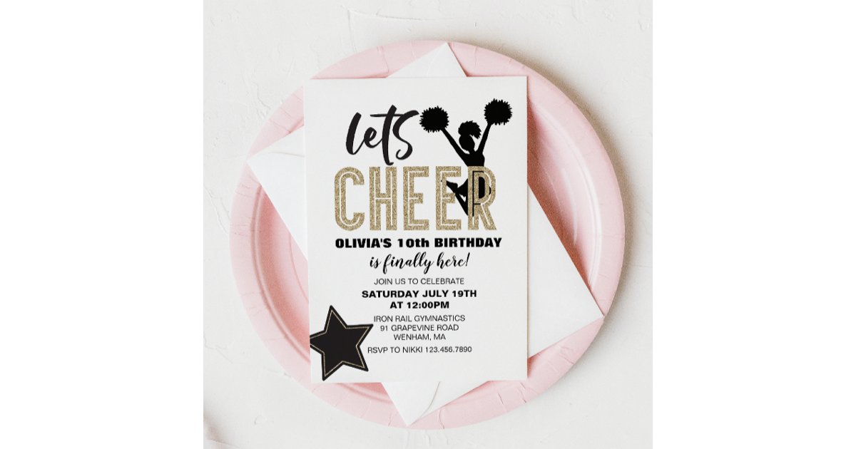 Cheerleading Gold en Black Cheer Birthday Kaart | Zazzle.nl