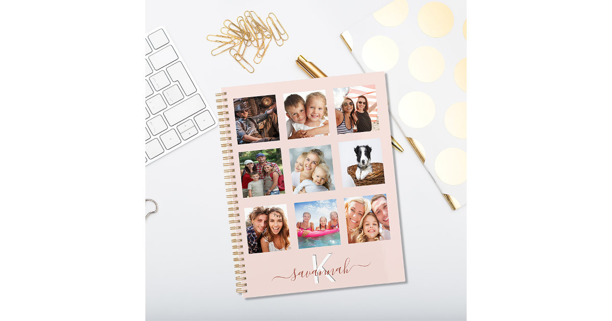 Custom photo collage rose gold pink monogram 2023 planner | Zazzle.nl