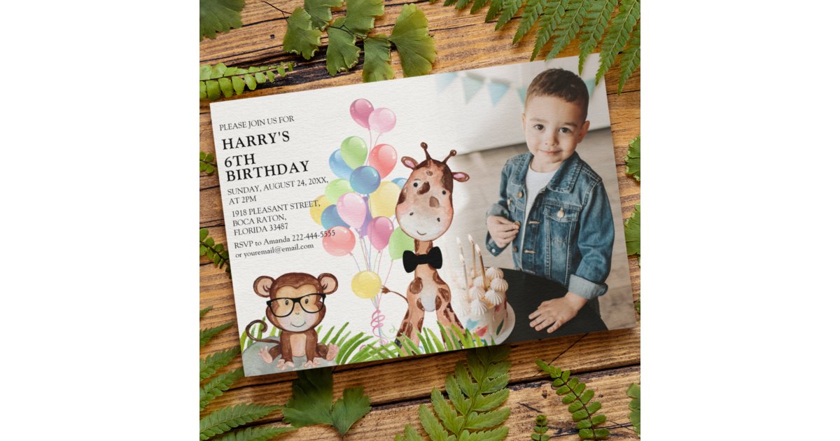 Cute Oerwoud Photo Birthday Party Invitation Kaart | Zazzle.nl