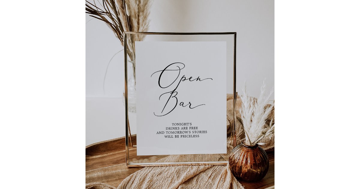 Delicate Black Calligraphy Open Bar Sign Poster | Zazzle.nl