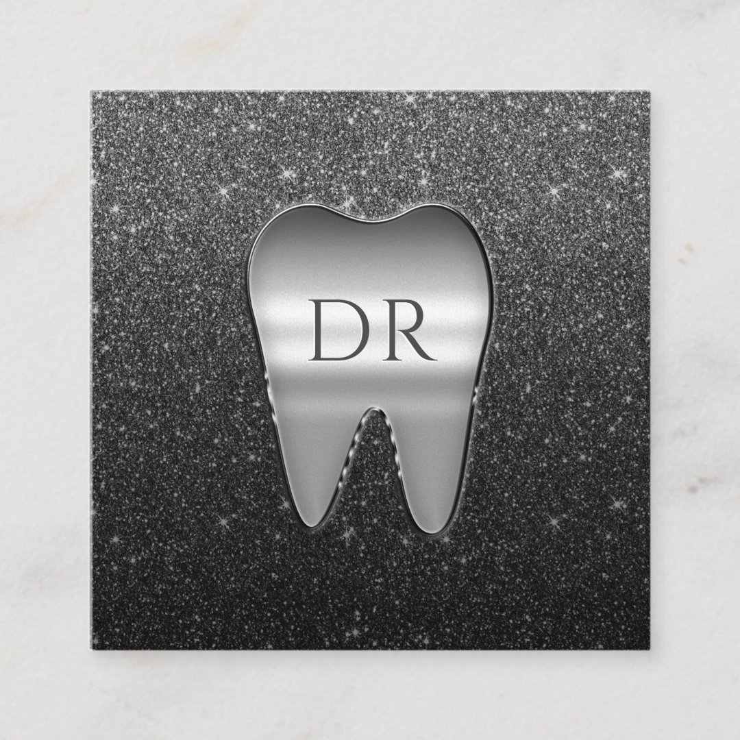 Dentist Metal Tooth Logo Black Glitter Dental Vierkante Visitekaartje ...
