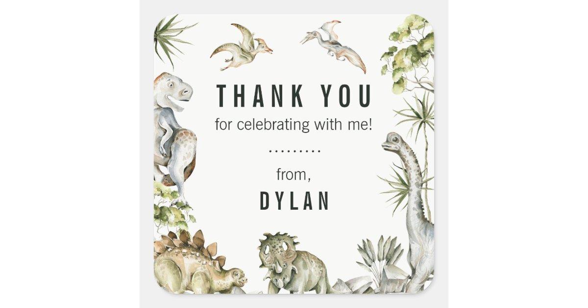 Dinosaur Theme Birthday Party Hartelijk dank Vierkante Sticker | Zazzle.nl
