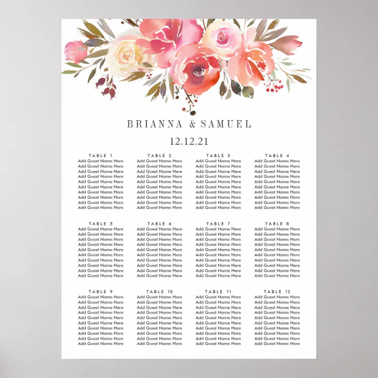 Dream Pink Floral Wedding Seating Chart Poster | Zazzle.nl