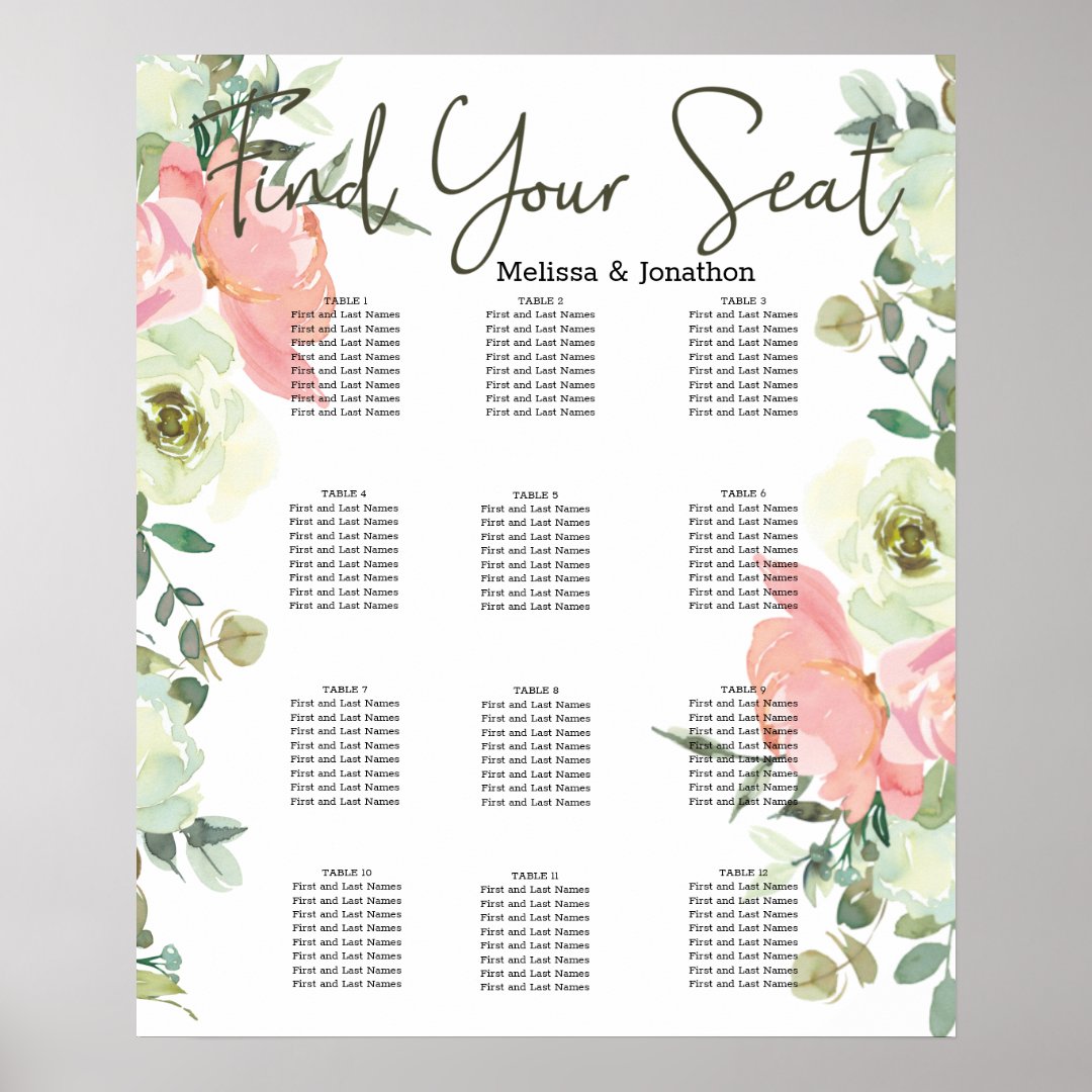 Eggshell en Blush Floral Wedding Seating Chart Poster | Zazzle.nl