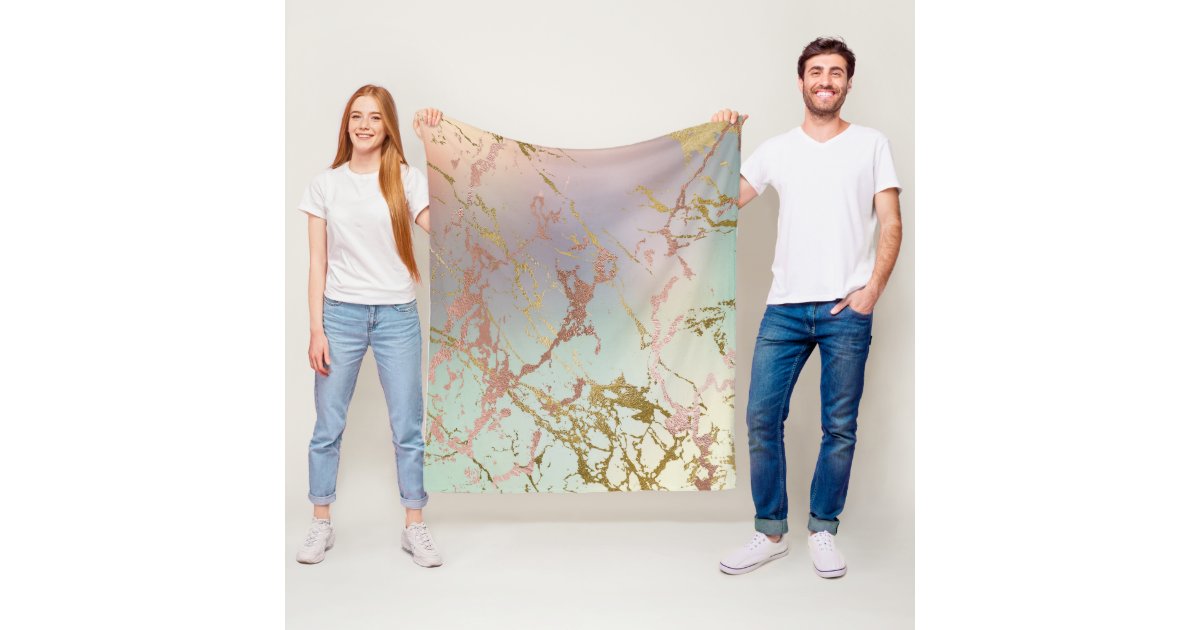 Elegant Beige Marmer | Mint Sage Green Roos Gold Fleece Deken | Zazzle.nl