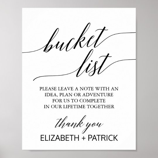 Elegant Black Calligraphy Bucket List Sign Poster | Zazzle.nl
