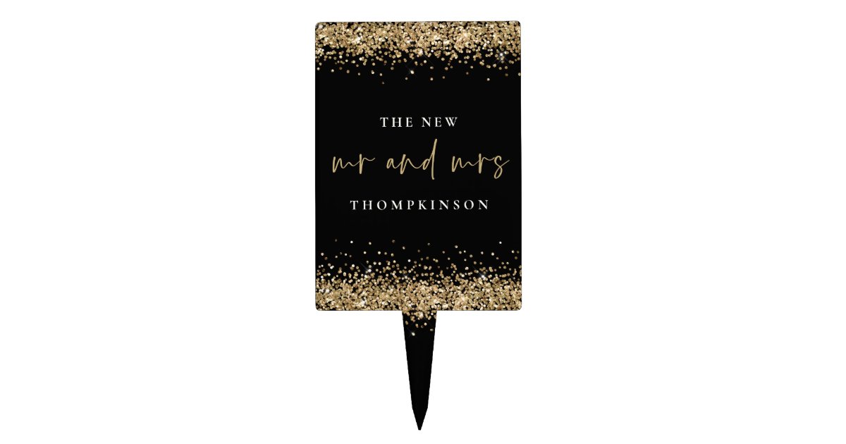 Elegant Black Gold Glitter Borders New Mr Mrs Name Cake Topper | Zazzle.nl