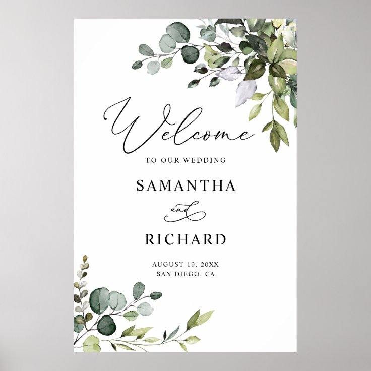 Elegant Eucalyptus Greenery Wedding Welcome Sign Poster | Zazzle.nl