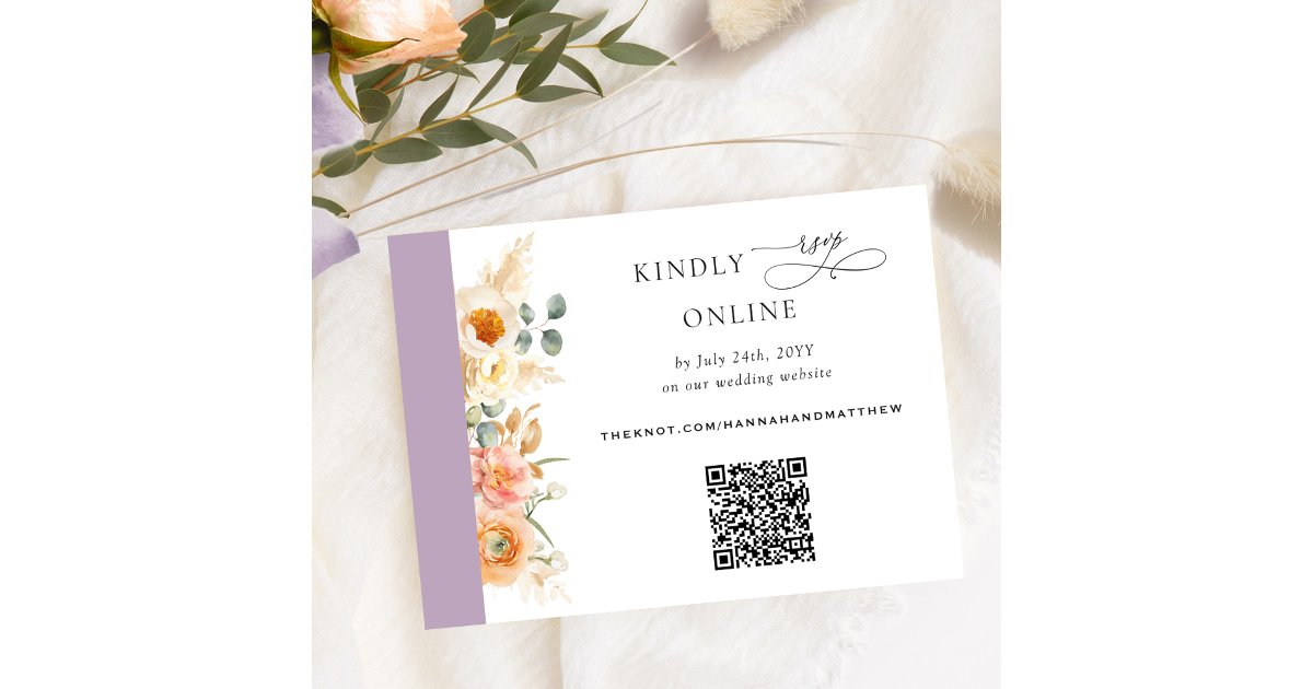 Elegant QR-code RSVP-pit en lavender Weddenschap Informatiekaartje ...