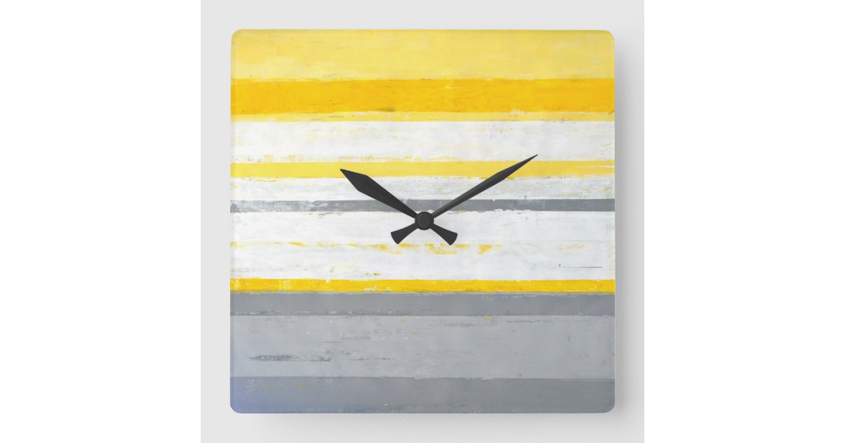 'Enthused' grijze en gele Abstracte kunstklok Vierkante Klok | Zazzle.nl