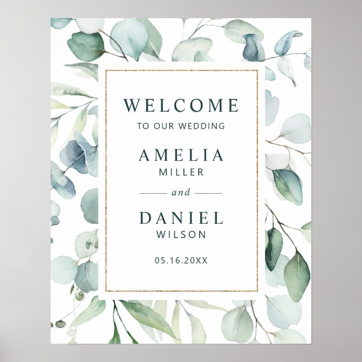 Etheral Eucalyptus Greenery Wedding Welcome Sign Poster | Zazzle.nl