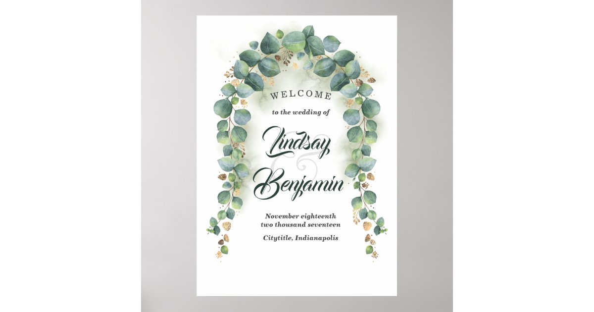 Eucalyptus en Gold Greenery Wedding Welcome Sign Poster | Zazzle.nl