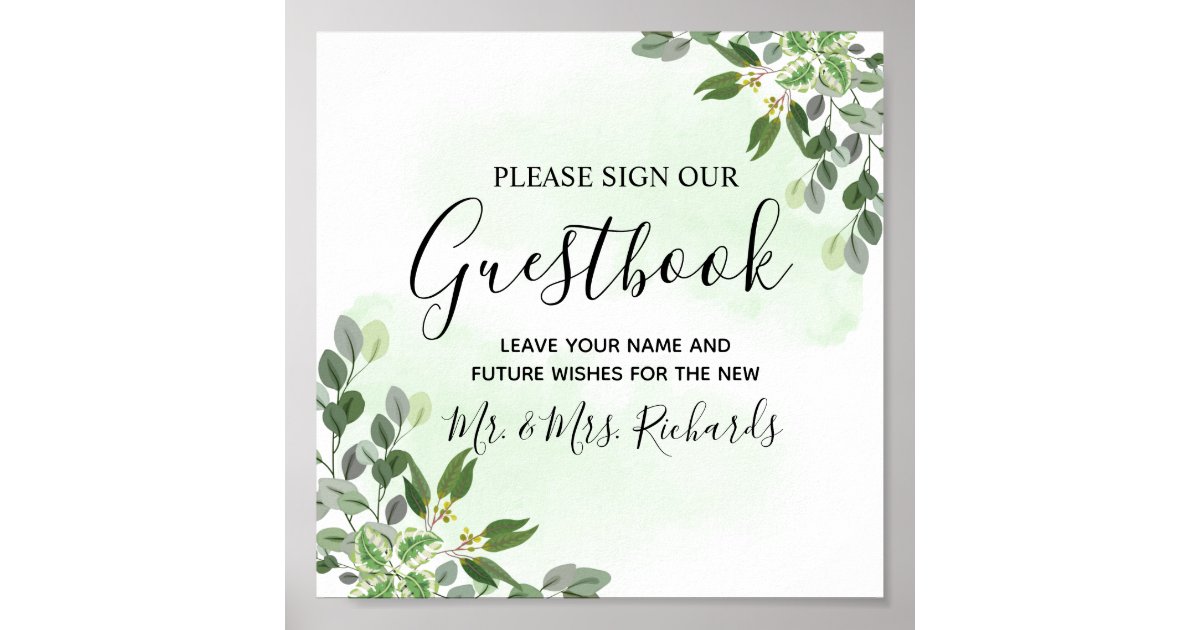 Eucalyptus Greenery Succulent Wedding Guestbook Poster | Zazzle.nl
