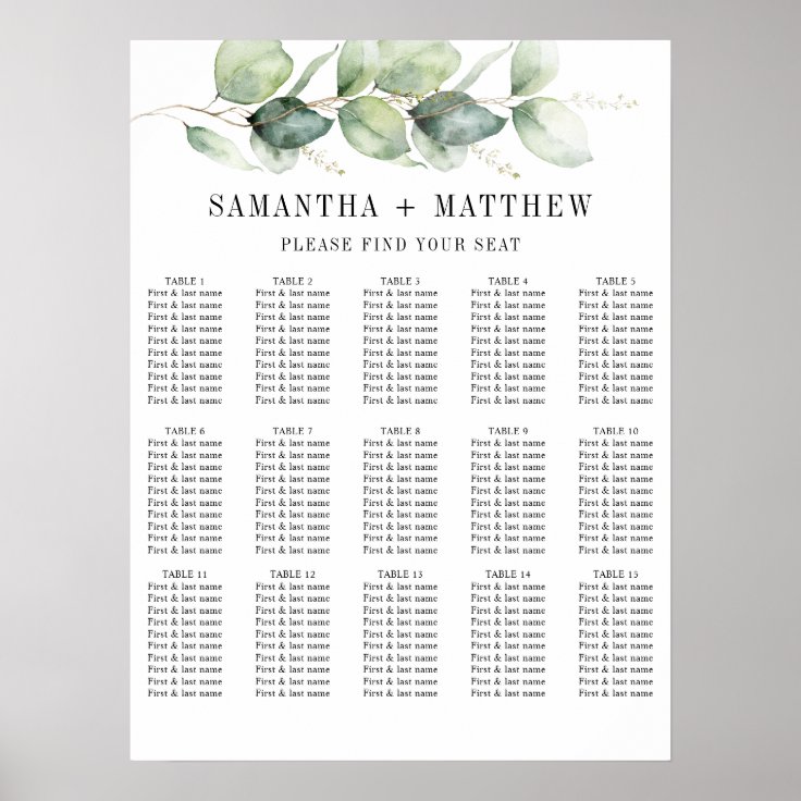 Eucalyptus Greenery Wedding Seding Chart Poster | Zazzle.nl