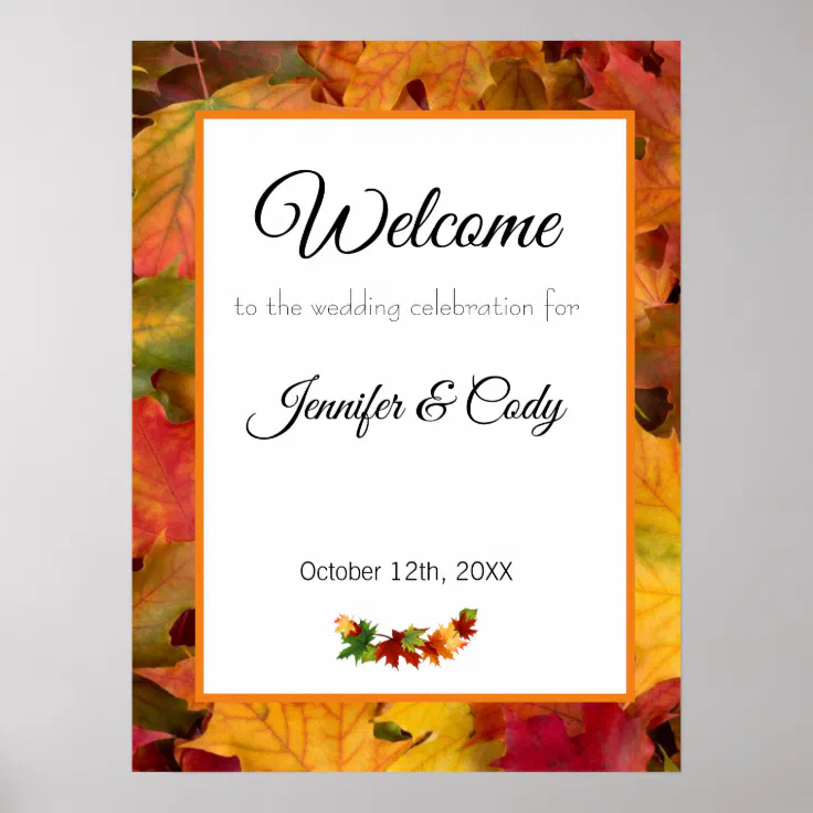 Fall Leaves Welcome Wedding Celebration Sign Poster | Zazzle.nl