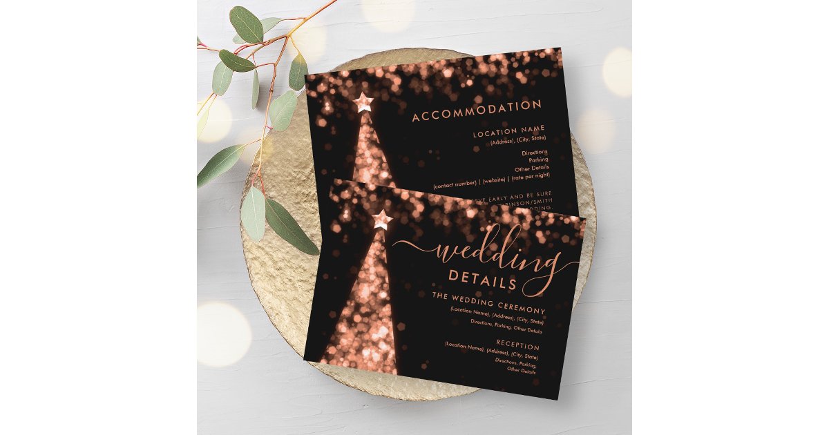 Feestelijke Xmas Tree Roos Gold Wedding Details Ka Informatiekaartje ...