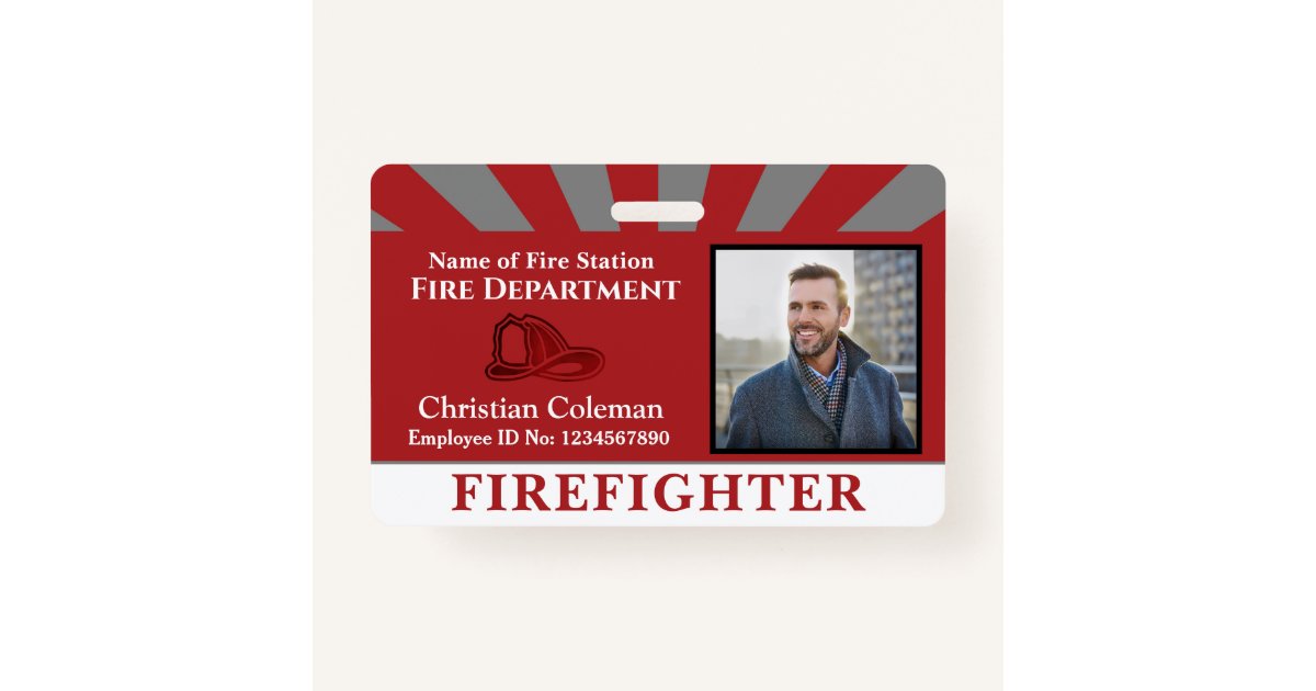 Firefighter Employee ID Card Photo Logo Custom Badge | Zazzle.nl