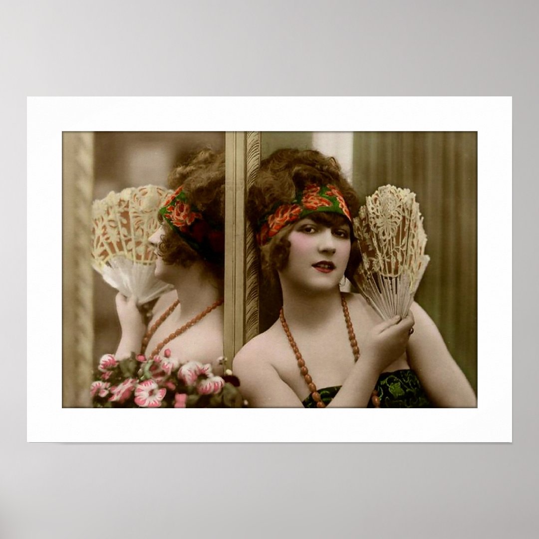 flapper meisje met ventilator en reflectie poster | Zazzle.nl