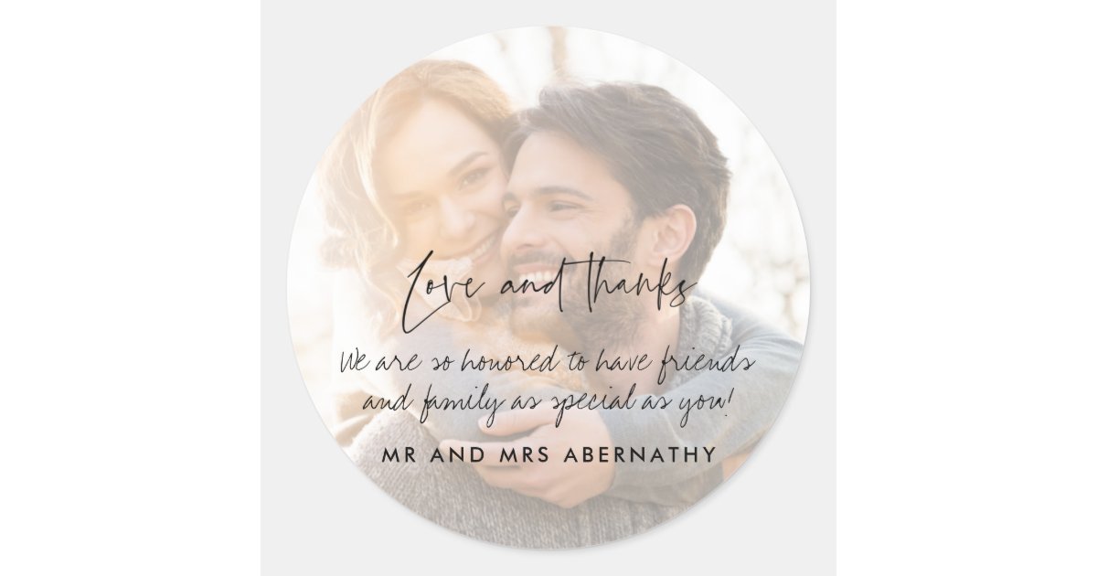 Foto van Love and Bedankt Wedding Favor Ronde Sticker | Zazzle.nl